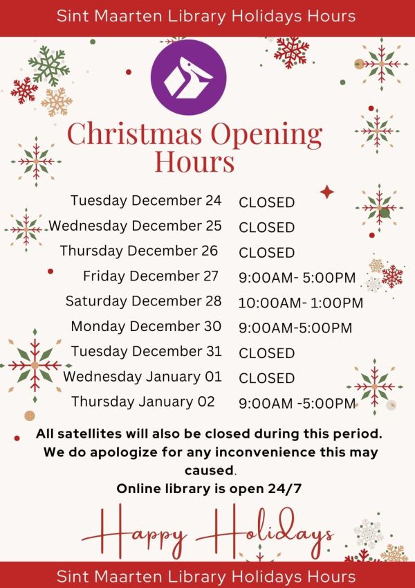 Holiday Opening Hours | Sint Maarten Library