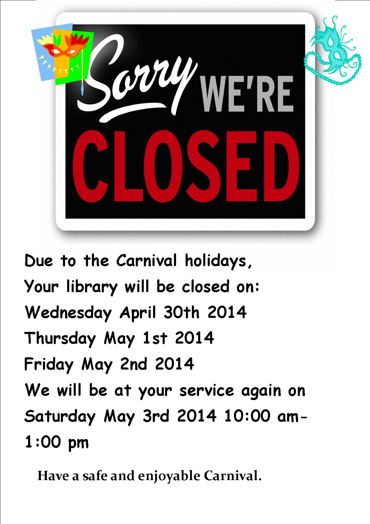 Library opening hours during the carnival season | Sint Maarten Library
