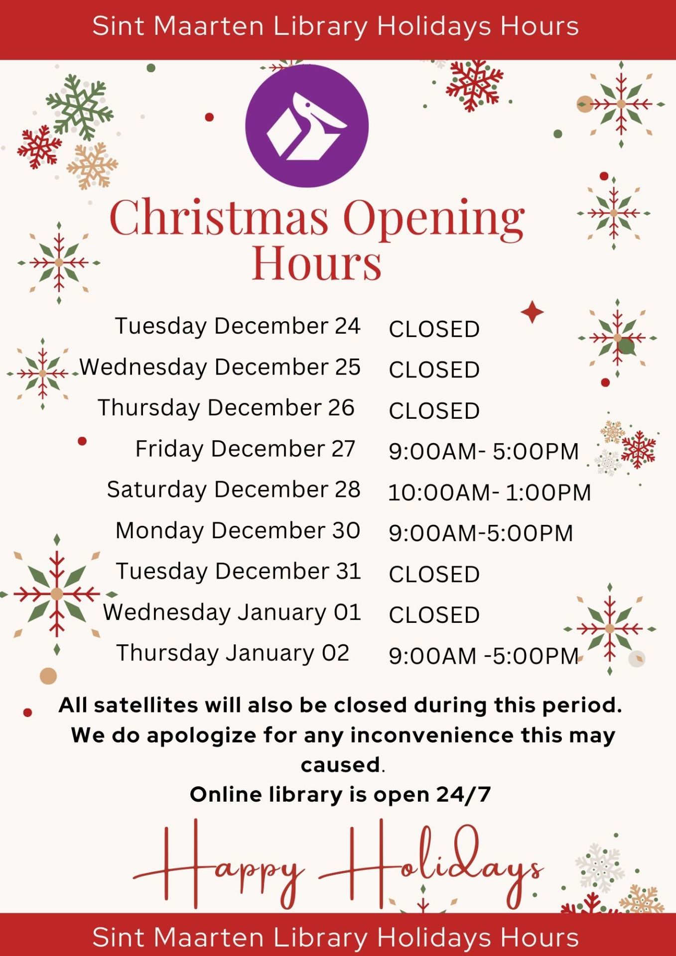 Holiday Opening Hours | Sint Maarten Library